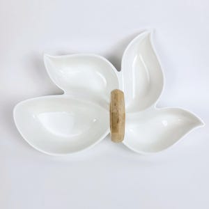 Brandani Ceramic Leaf Serving Tray~bamboo Wood Handle~trinket Candy ...