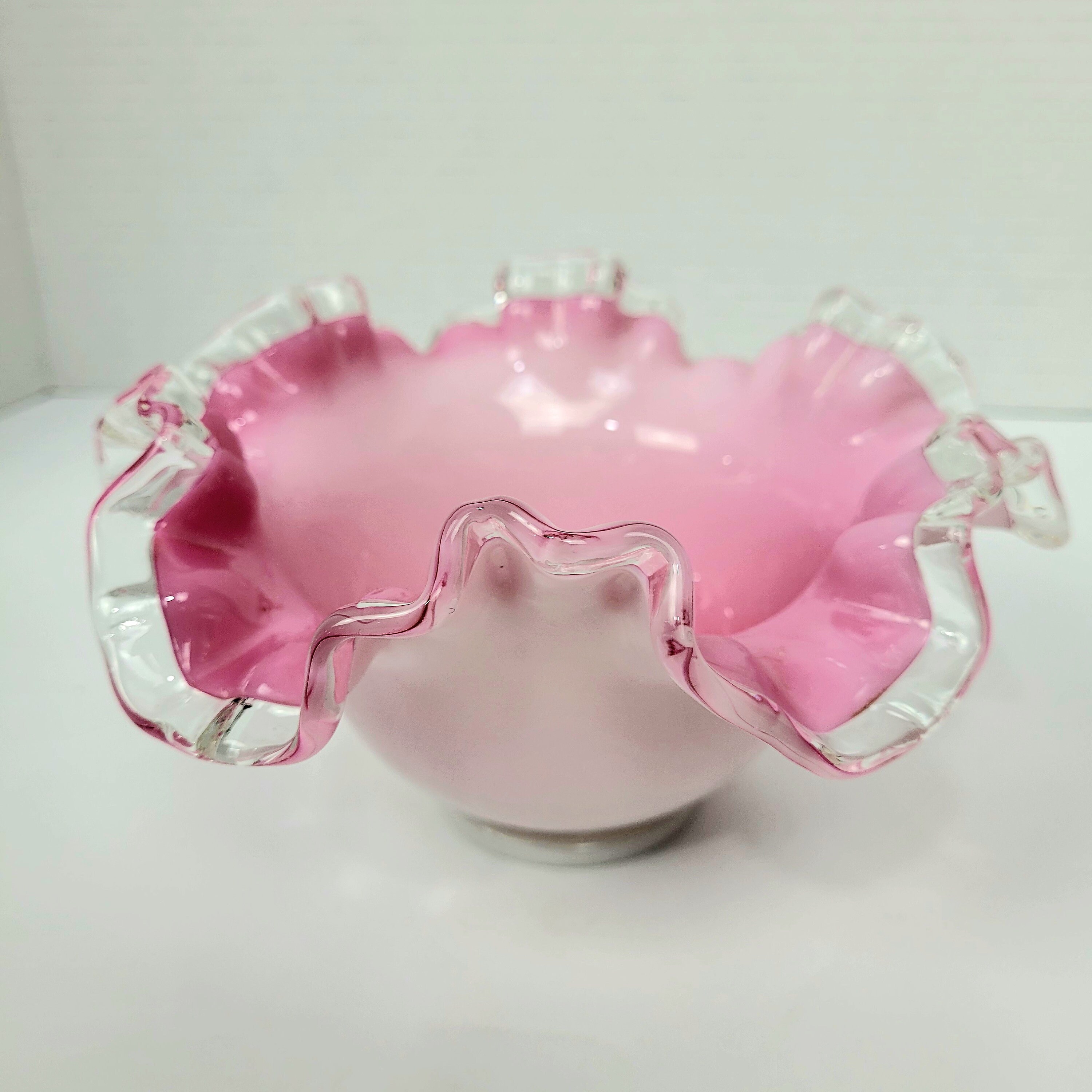 Vintage Fenton Pink and White Ruffle Glass Bowl - Etsy