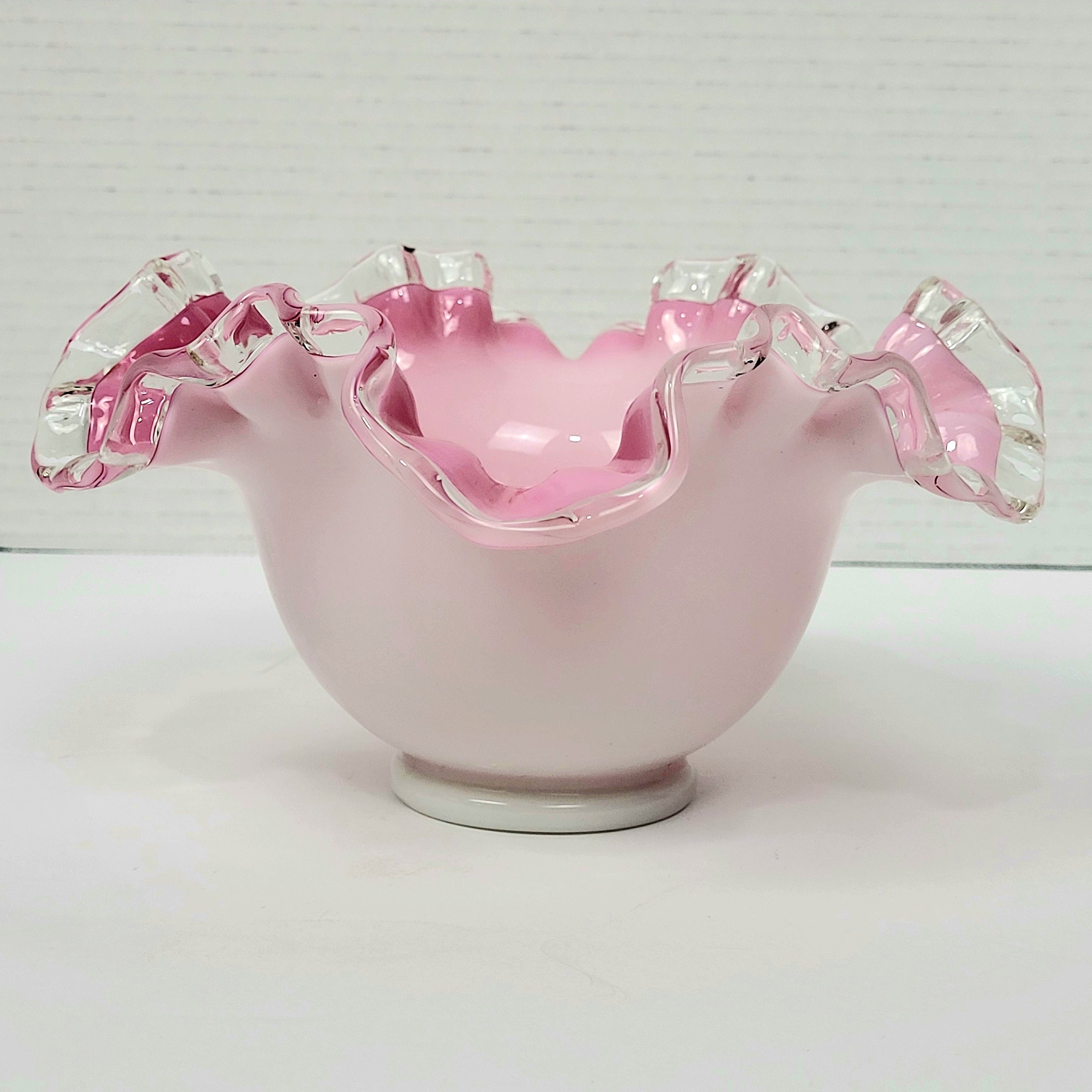 Vintage Fenton Pink and White Ruffle Glass Bowl - Etsy