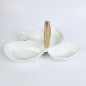 Brandani Ceramic Leaf Serving Tray~bamboo Wood Handle~trinket Candy ...