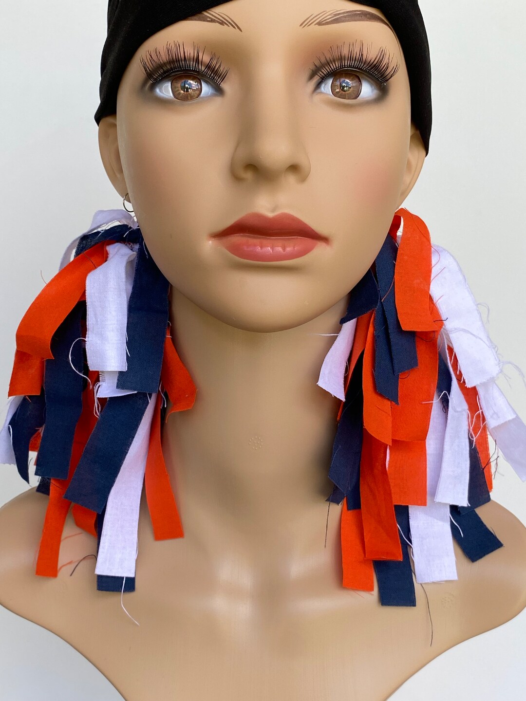Orange, Navy and White Frayed Fringe Earrings | Statement Earrings ...