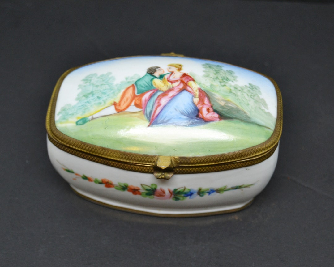 Antique Porcelain and Brass Jewelry Box,porcelain Trinket Box,hand ...