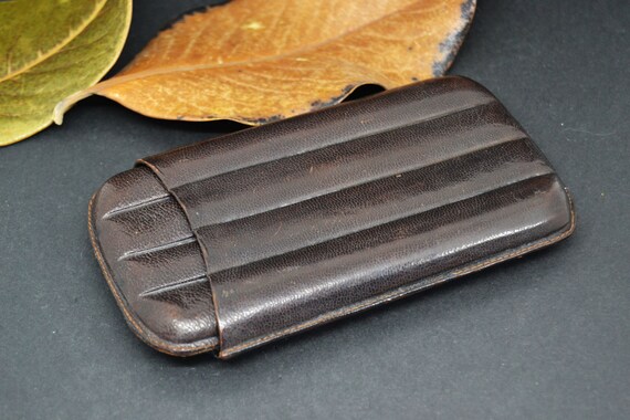 vintage leather cigar case,Black Leather Cigar Case -… - Gem