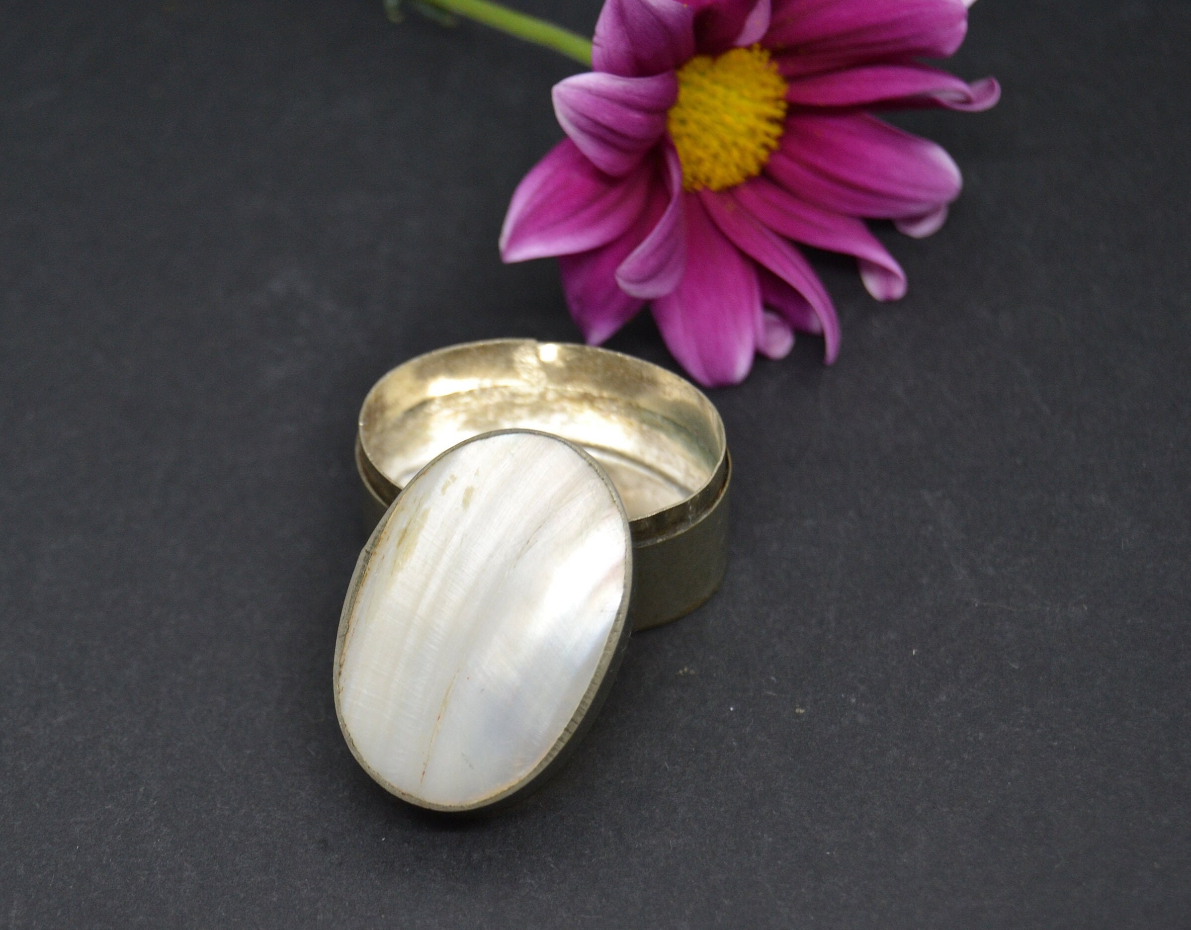 Vintage Mother of Pearl Pill Box, Pill Box, Small Box, Oval Box, Mother ...