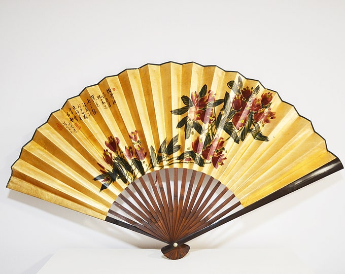 Vintage Large Japanese Decorative Wall Fan, 45 Inch Hand Painted ...