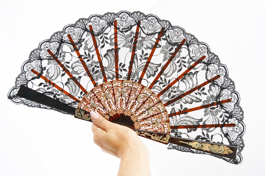 Vintage Black Lace Fan, Lace Fan, Black Fan, Vintage Fan, Folding Fan ...