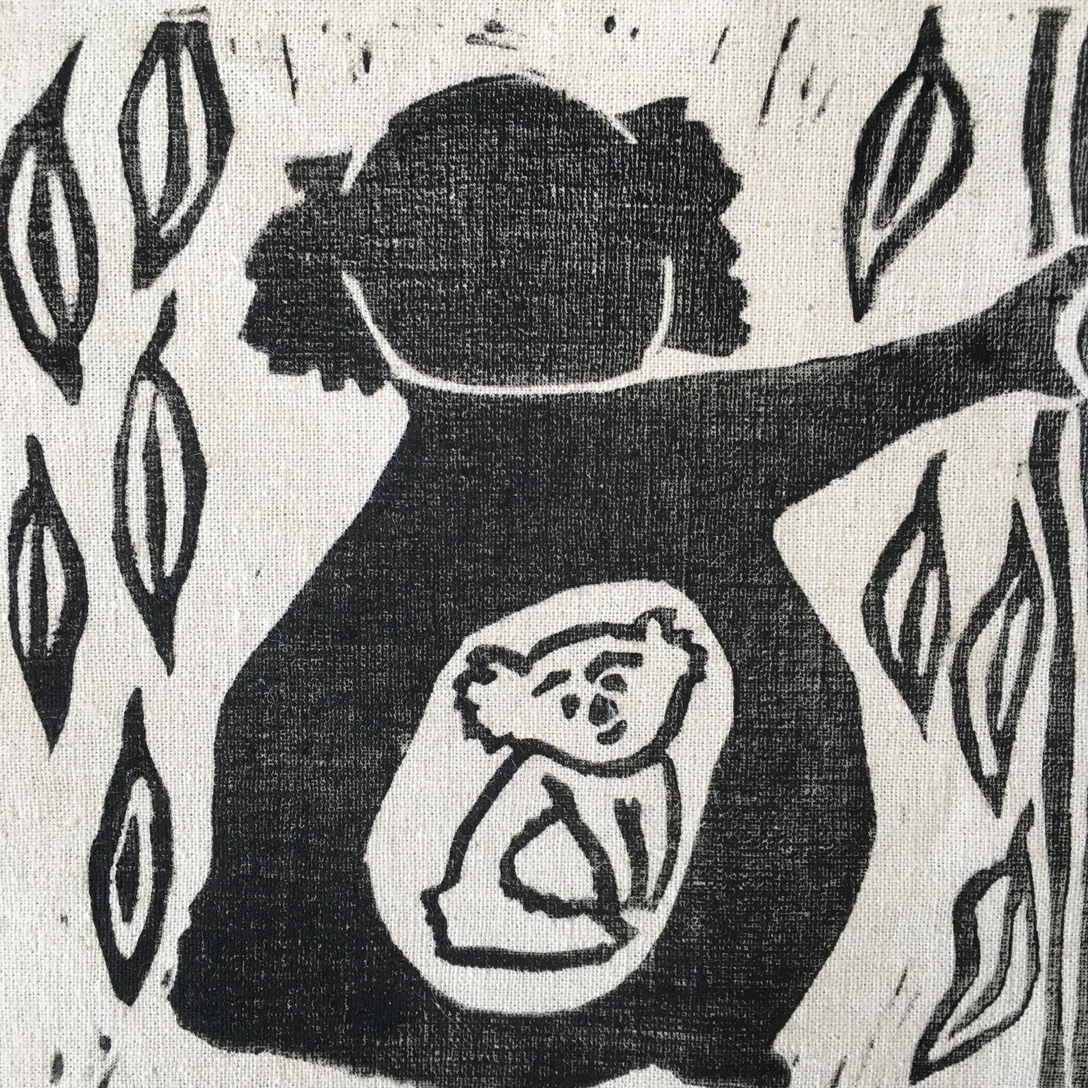 Koala With Baby Lino Print on Fabric - Etsy