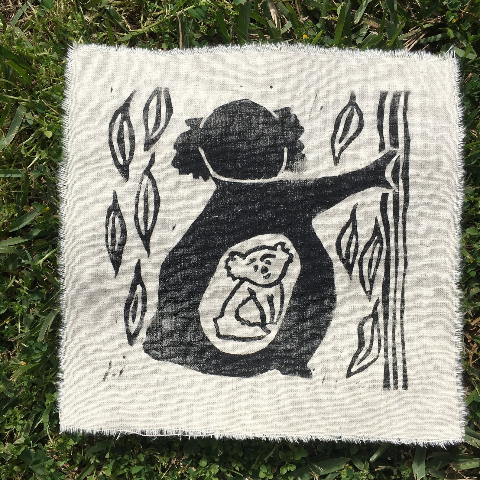 Koala With Baby Lino Print on Fabric - Etsy