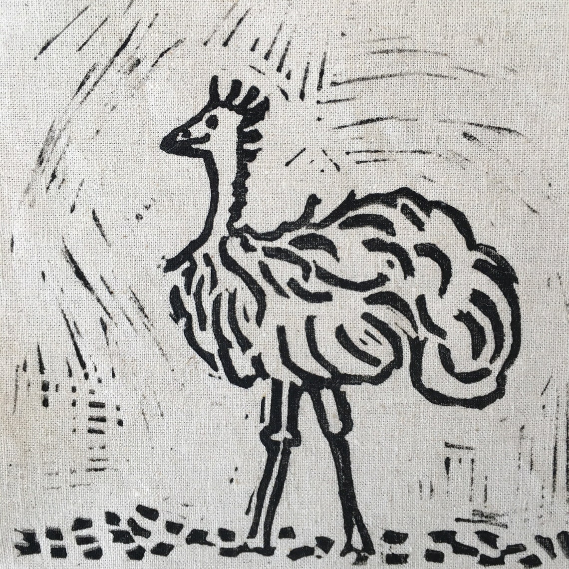 Emu Lino Print on Fabric - Etsy