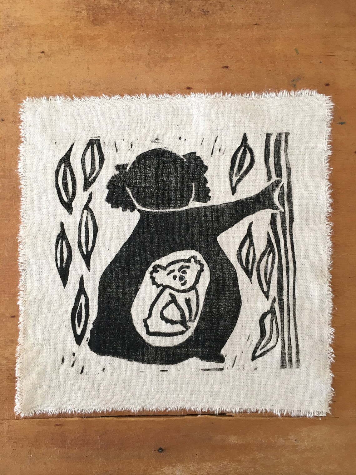 Koala With Baby Lino Print on Fabric - Etsy