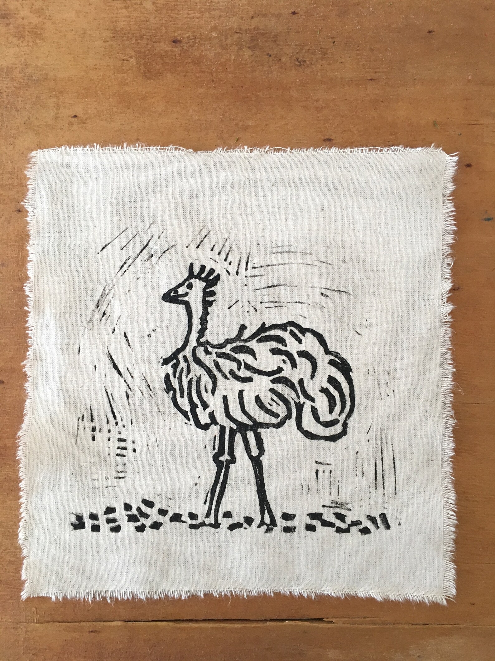 Emu Lino Print on Fabric - Etsy