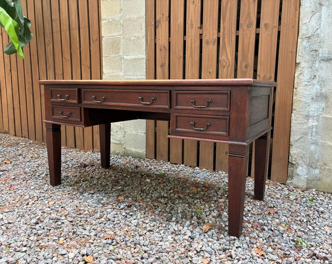 Vintage Solid Wood Writing Desk – Classic Office Desk With 5 Drawers ...