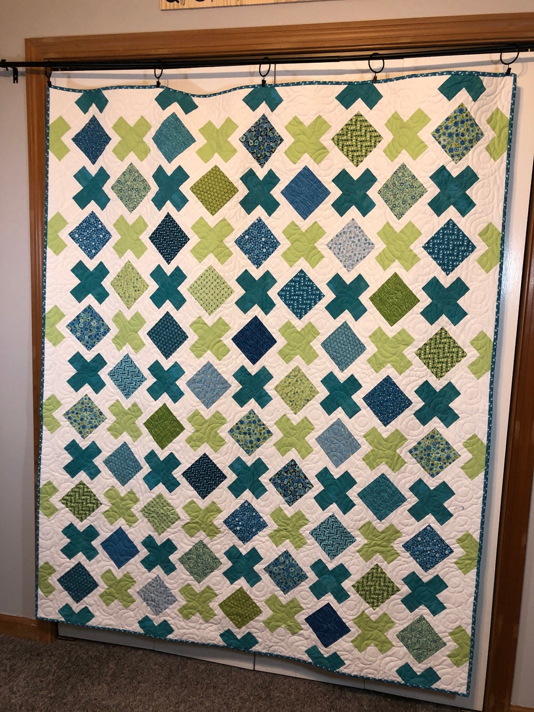 Handmade Quilt - Green and Blue Modern Quilt - Etsy
