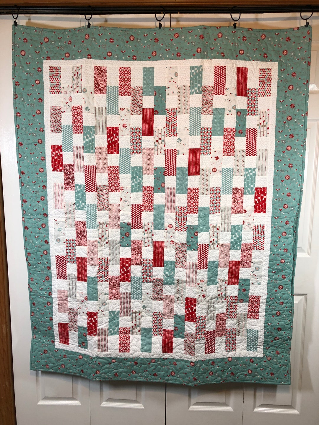 Handmade Quilt - Pink and Aqua Love Quilt - Etsy