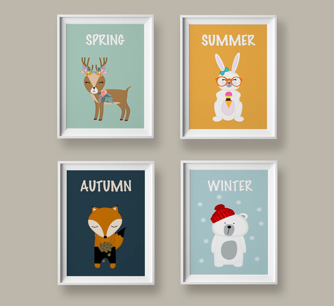 Four Seasons Nursery Print Animals Nursery Decor Colorful - Etsy