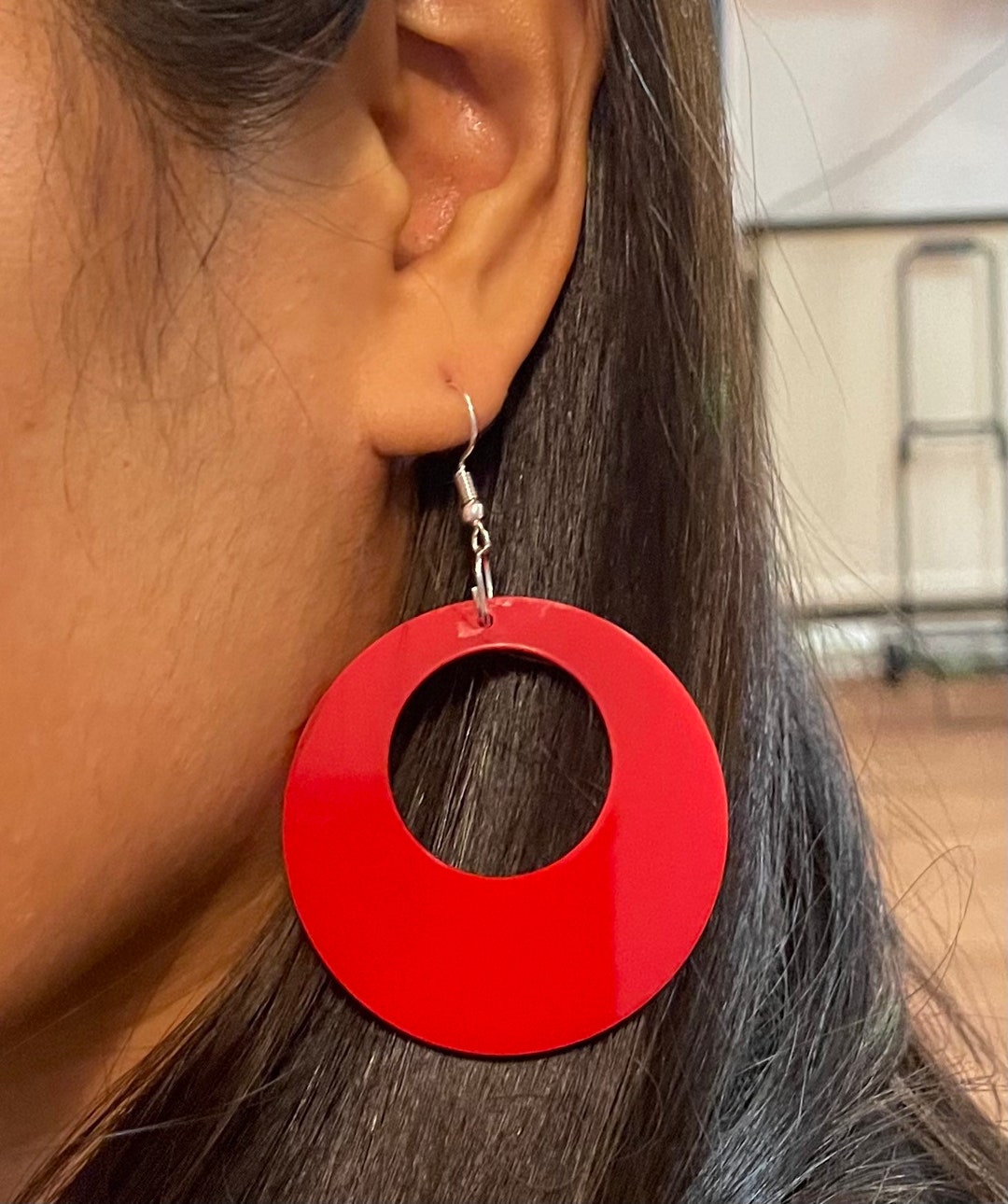 Retro 60s70s80s Acrylic Red Hoop Earrings - Etsy