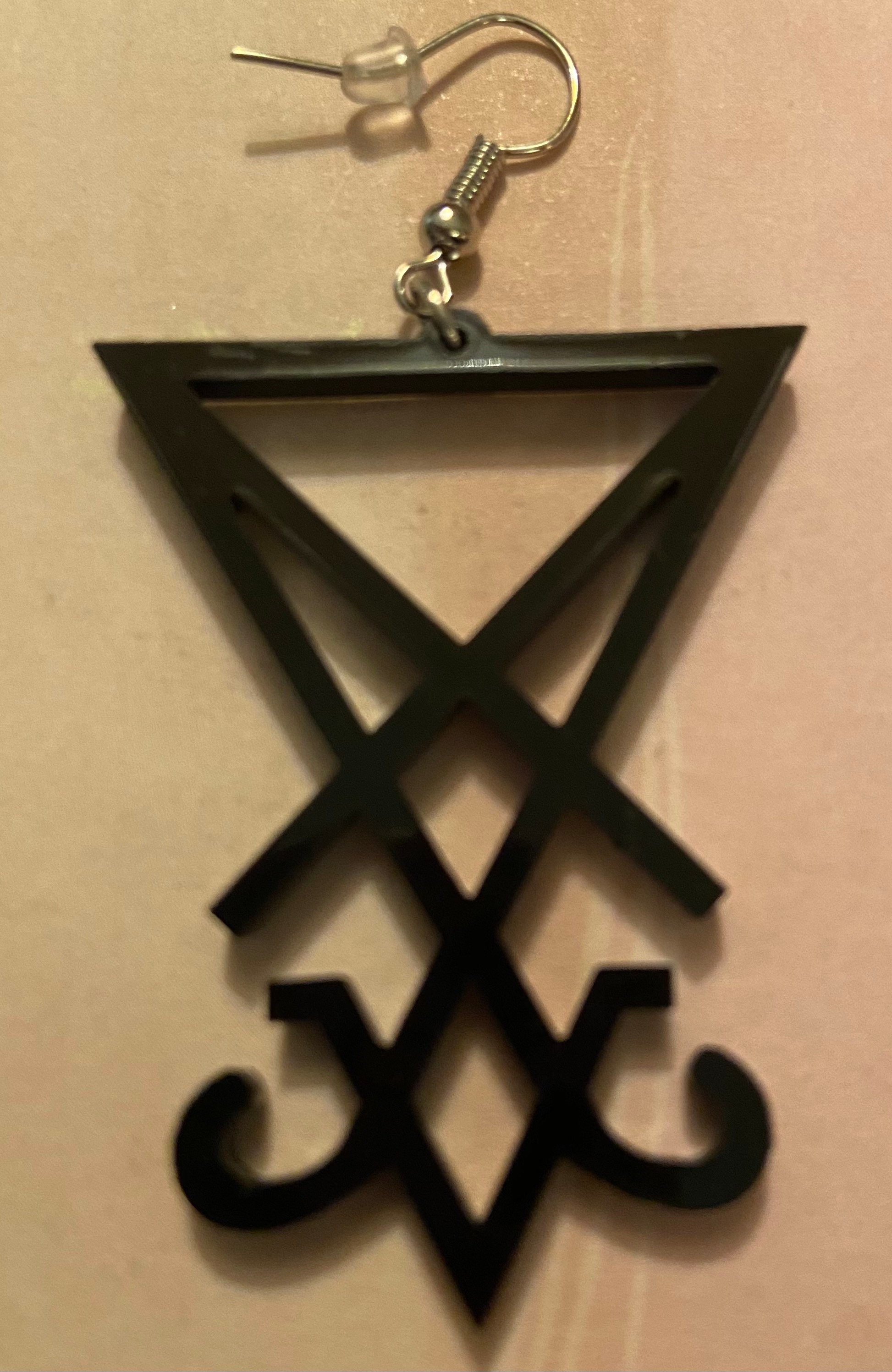 SIGIL of LUCIFER Cross Dangle Drop Black Acrylic Earrings - Etsy UK