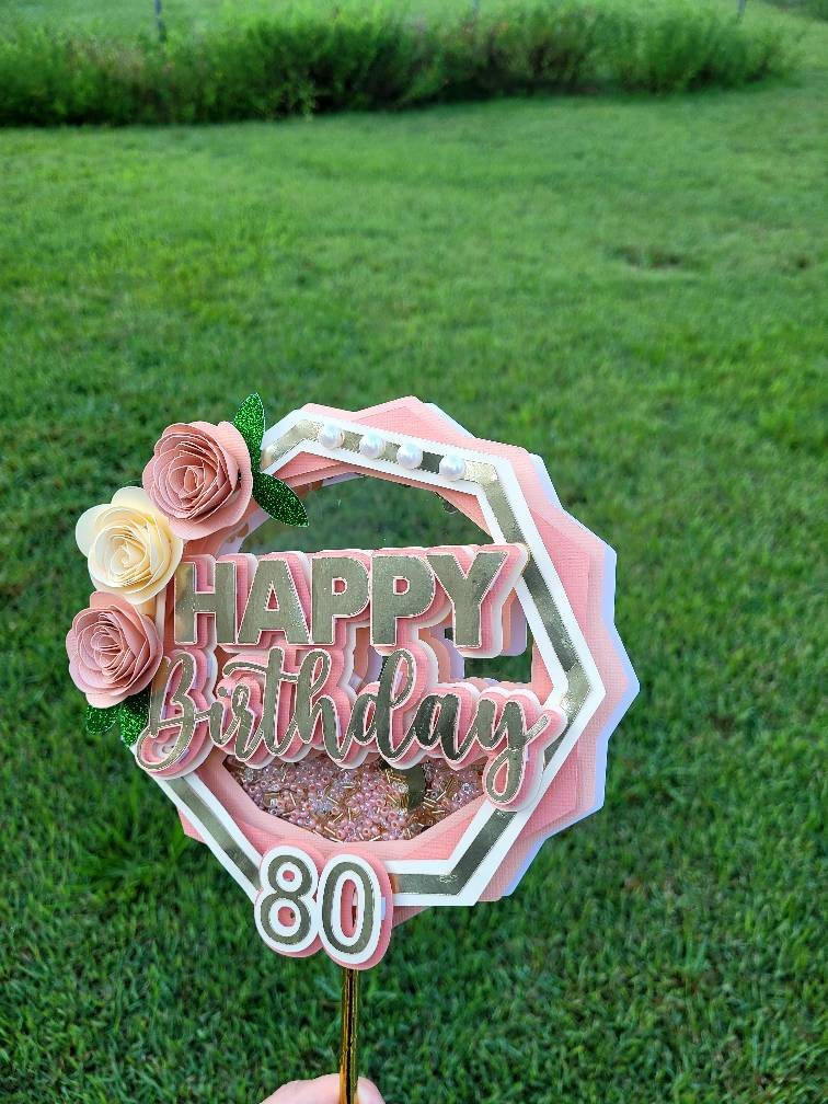 Happy Birthday Cake Topper, Roses Cake Topper, Pearls Cake Topper - Etsy