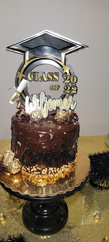 Grad Cake Topper, Graduation Cake Topper, Graduation, Blank and Gold ...