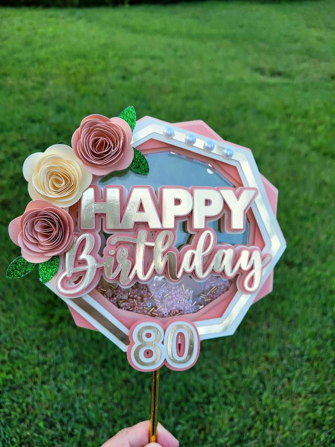 Happy Birthday Cake Topper, Roses Cake Topper, Pearls Cake Topper - Etsy
