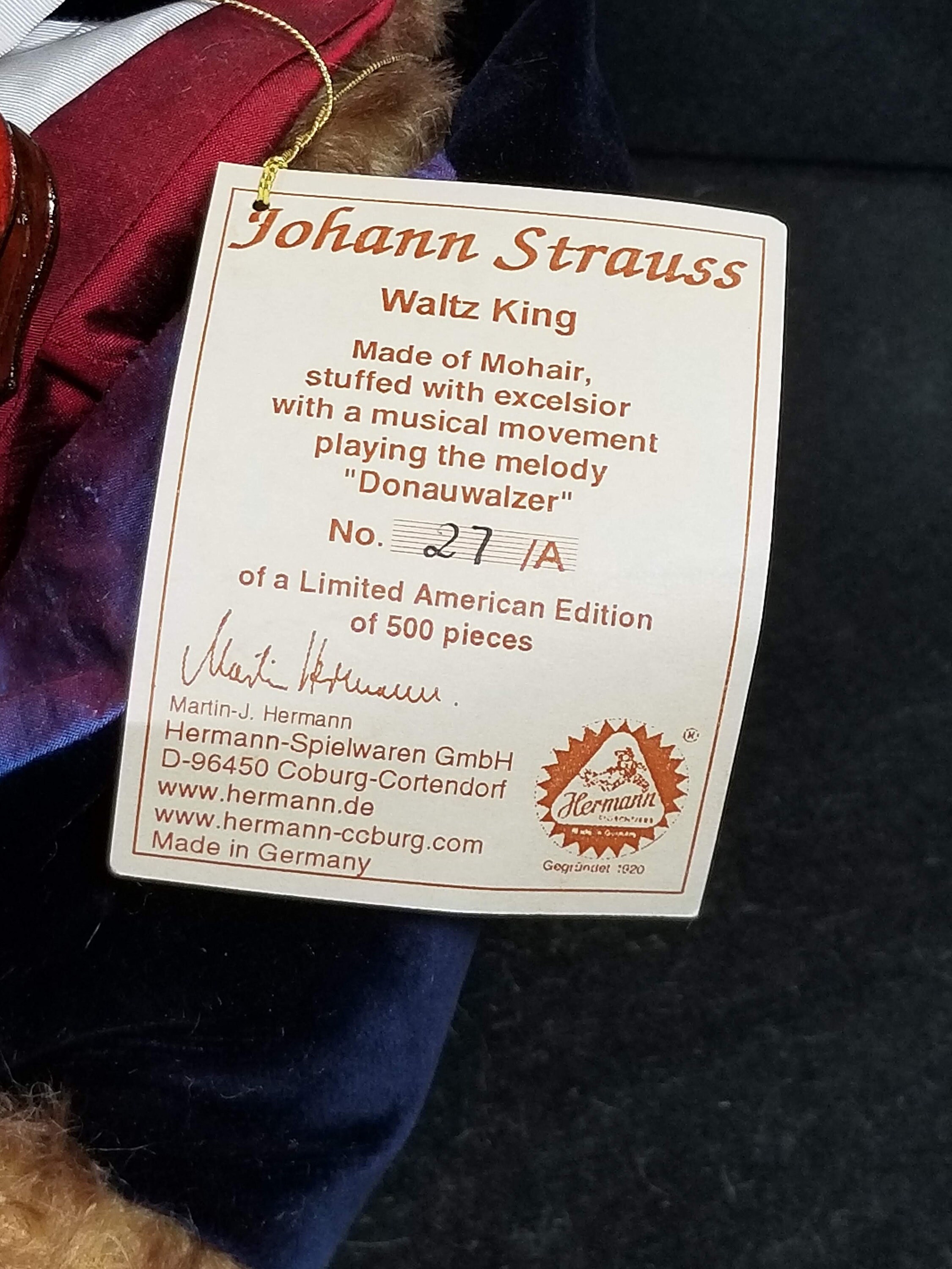 HERMANN Johann Strauss Waltz King Musical Teddy Bear - Etsy