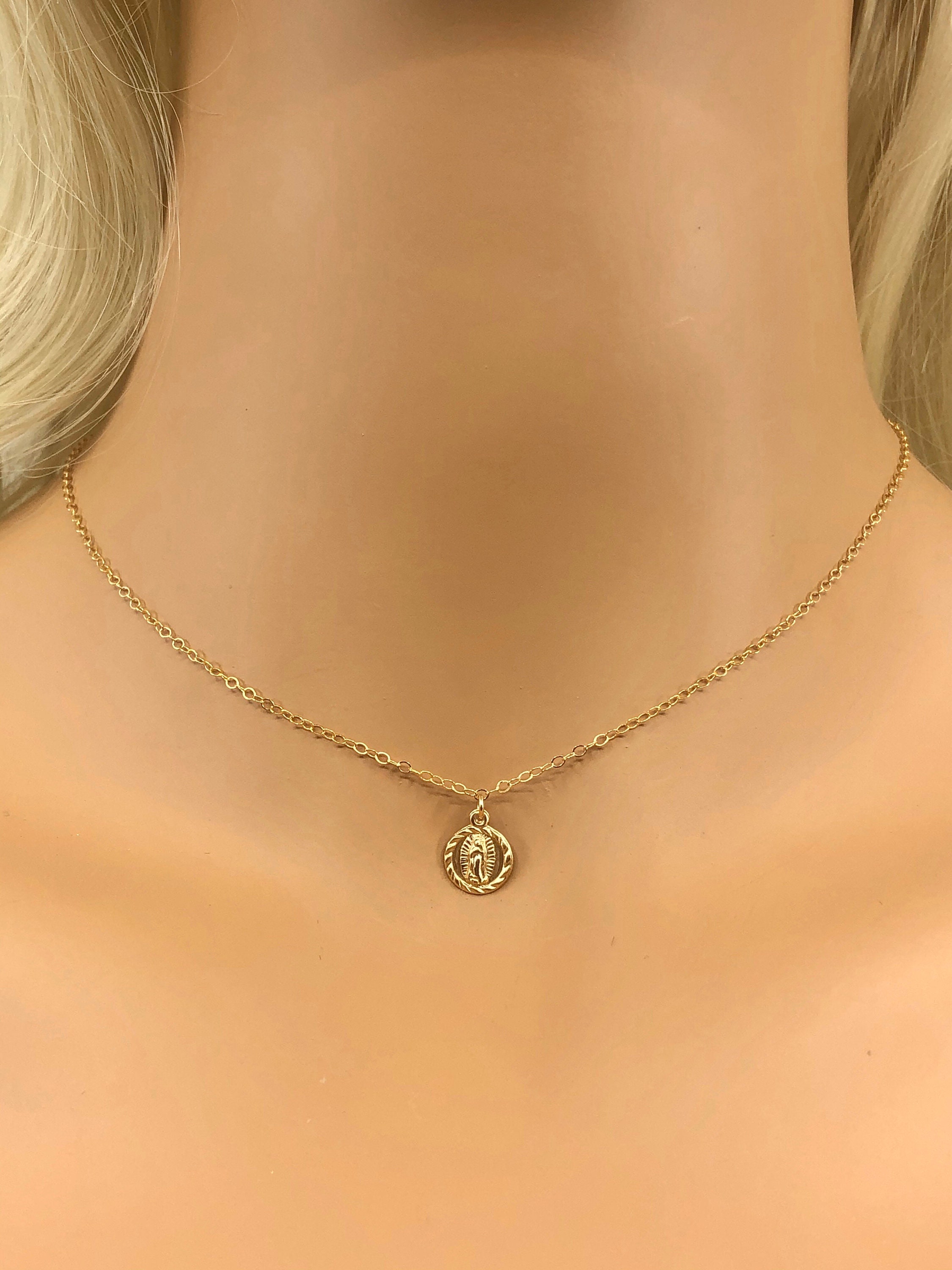 Small Virgin Mary Necklace • Gold Filled Virgin Mary • Religious ...