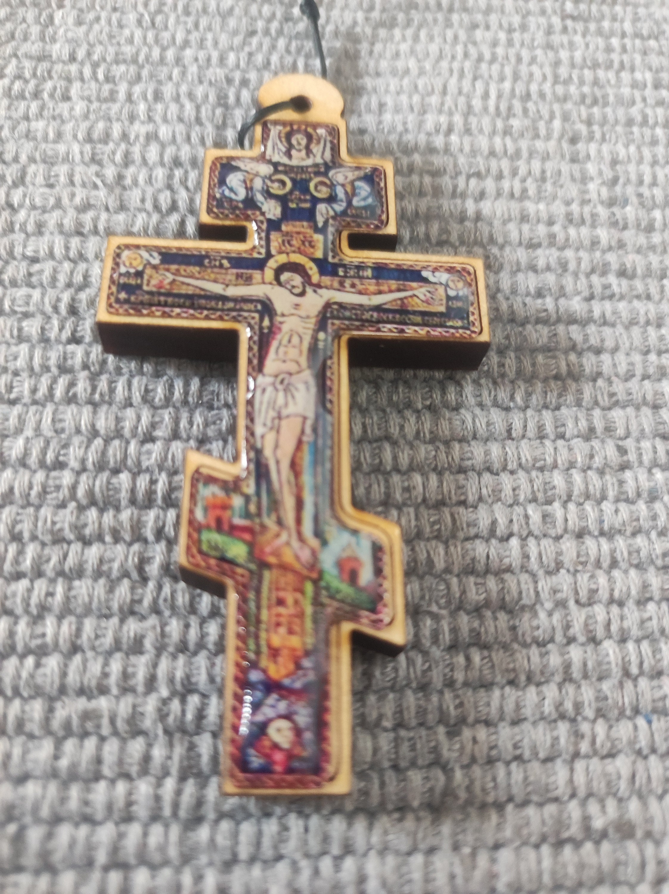 Russian Christian Wooden Pectoral Cross Pendant Rope Cord Car Rearview ...