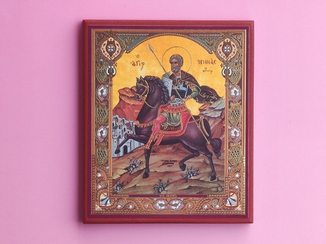 Saint Mina Icon: Serbian Orthodox Replica, Wood Decor (10.5 X 13 Cm) - Etsy