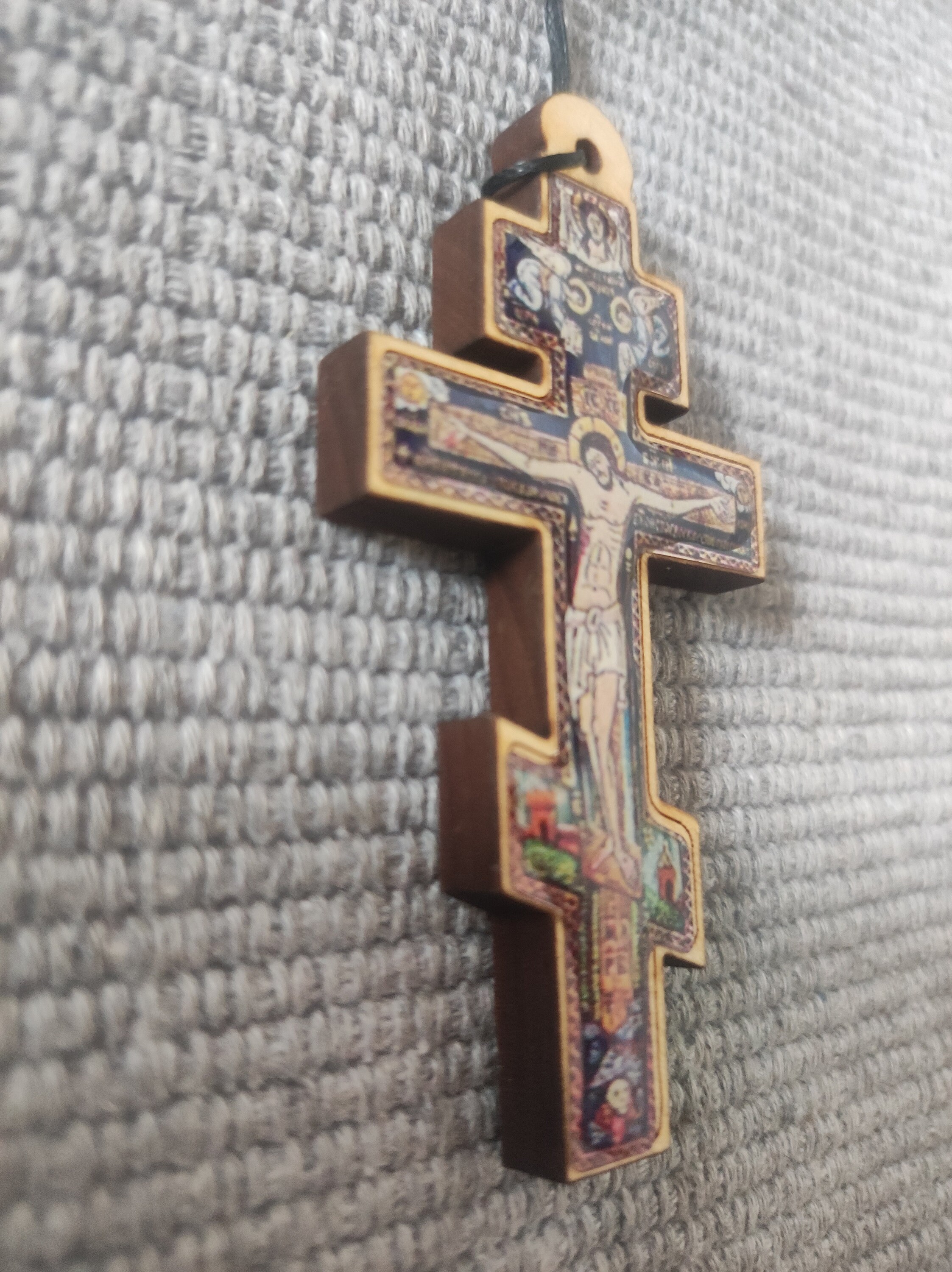 Russian Christian Wooden Pectoral Cross Pendant Rope Cord Car Rearview ...