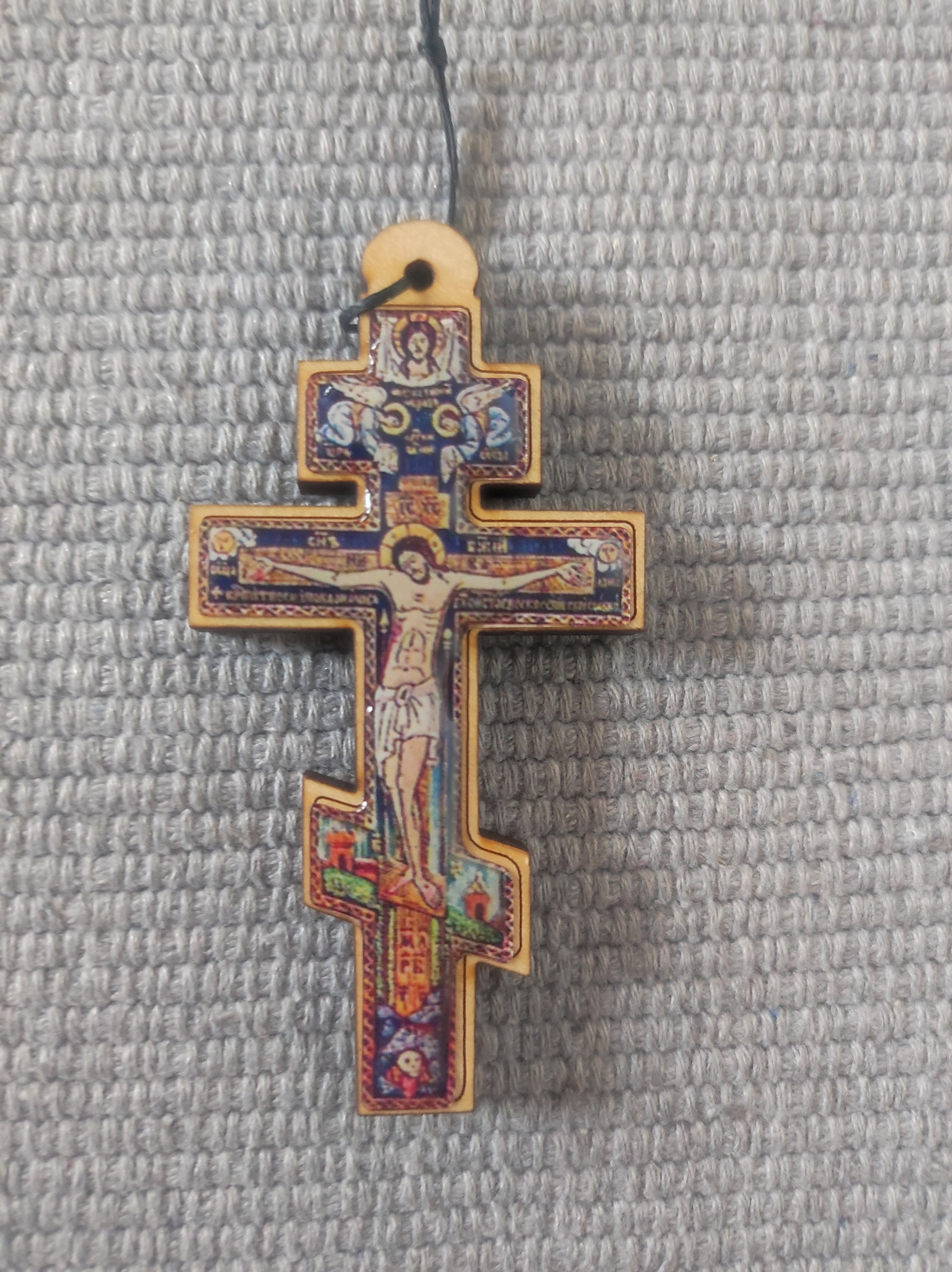 Russian Christian Wooden Pectoral Cross Pendant Rope Cord Car Rearview ...