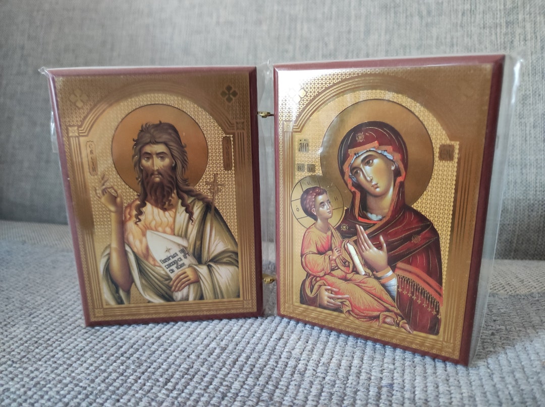 Icon of the Orthodox Double Mother of God and Saint John 2 X (10.5cm X ...