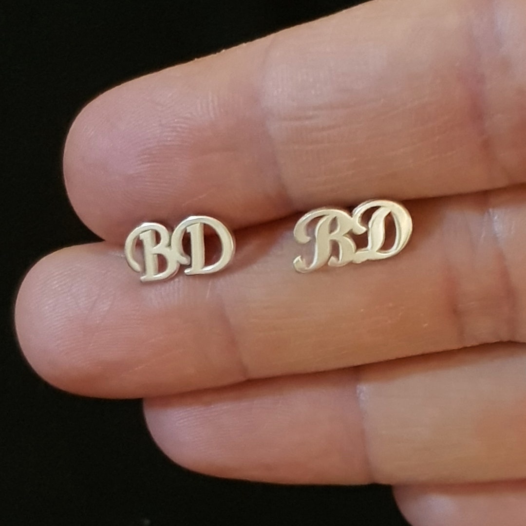 Two Initials Earrings, 925 Sterling Silver Initial Earrings, Name ...