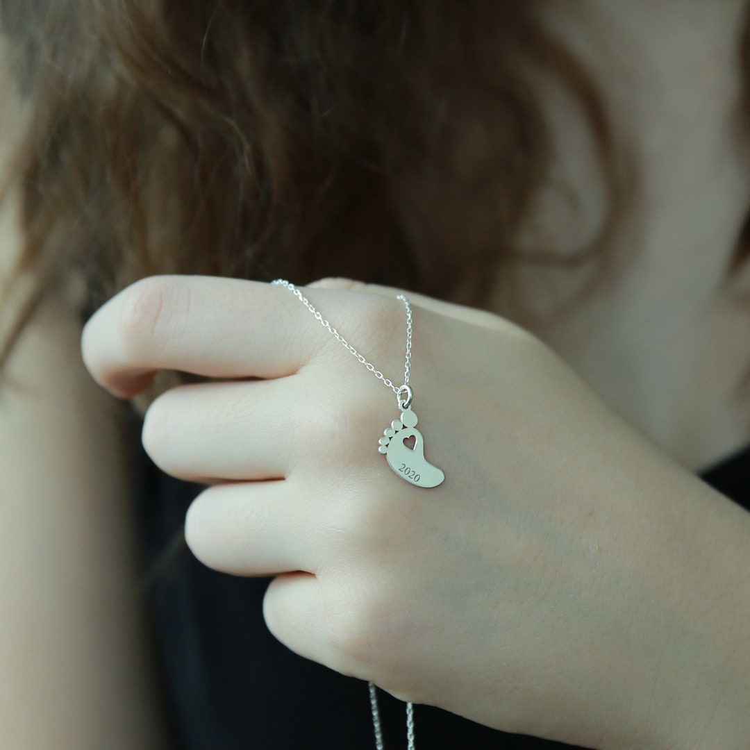 Baby Feet Necklace, Sterling Silver Baby Footprint Necklace, Custom ...