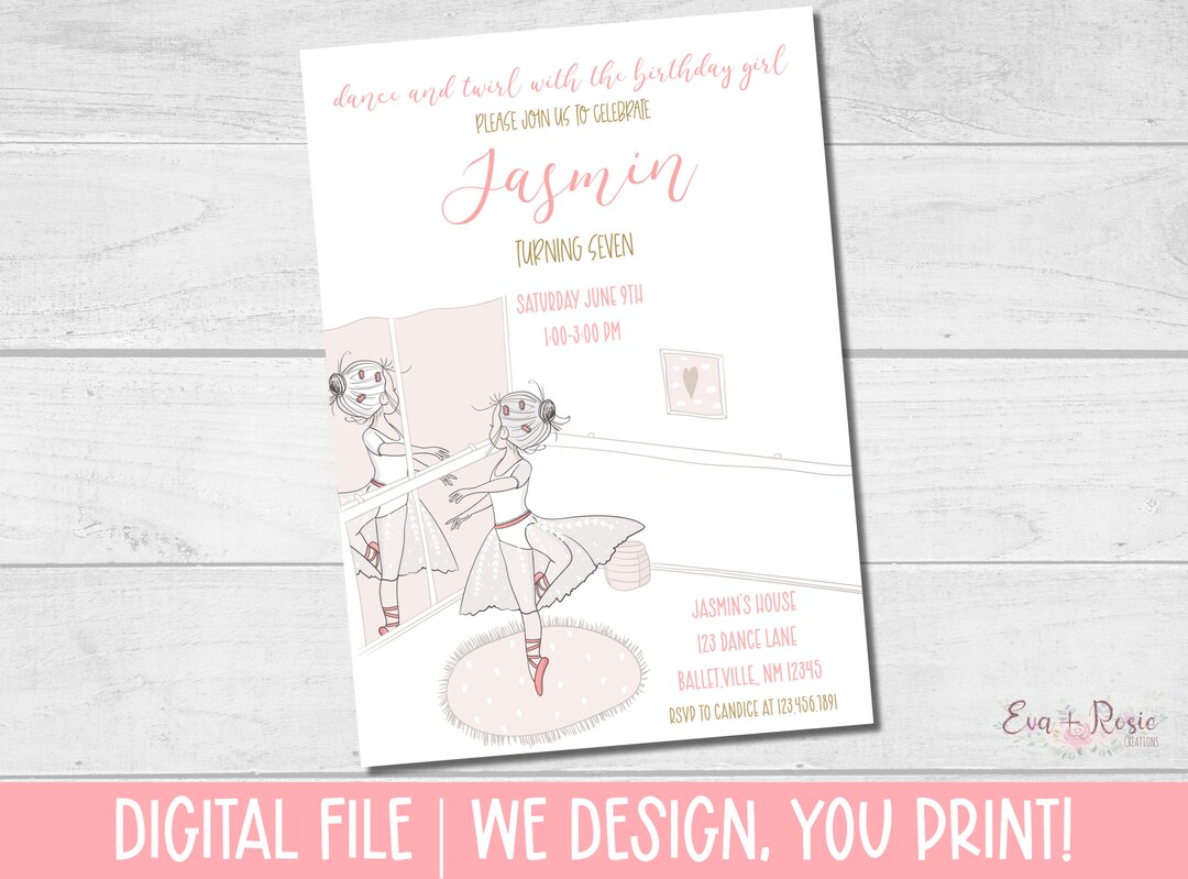 Ballet Birthday Invitation, Dance Birthday Invitation, Ballerina ...
