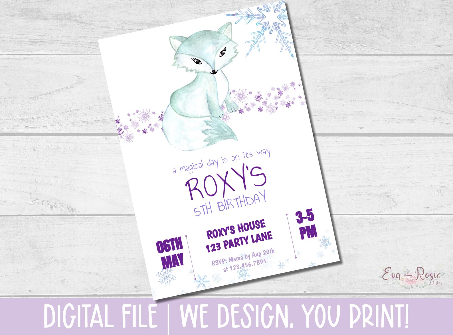 PRINTABLE Roxy Arctic Fox Birthday Invitation - DIGITAL FILE - Etsy