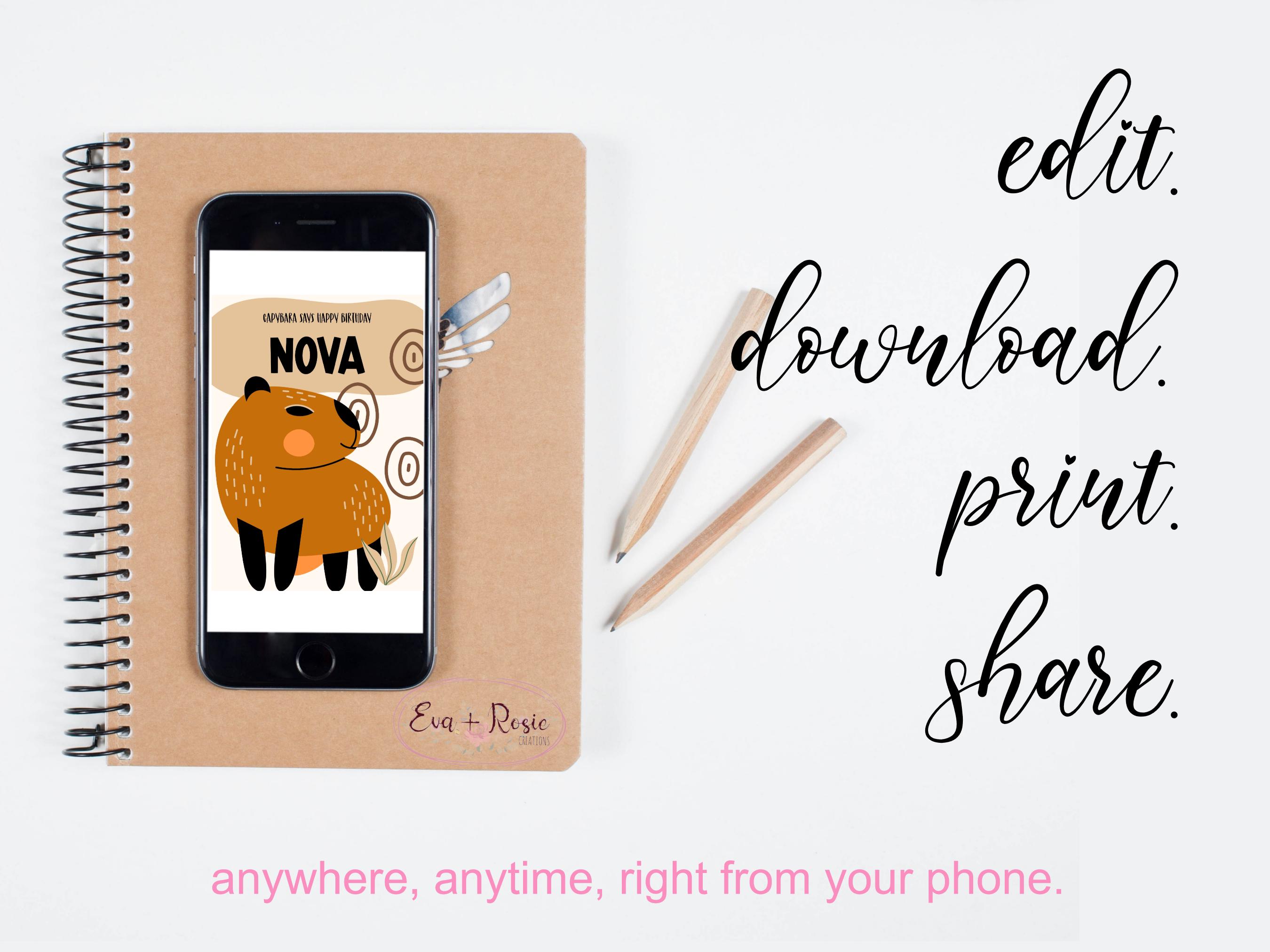 Capybara Birthday Card Template | Personalised | Instant Digital or ...