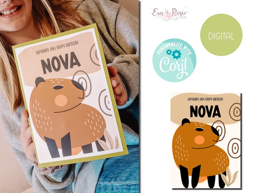 Capybara Birthday Card Template | Personalised | Instant Digital or ...