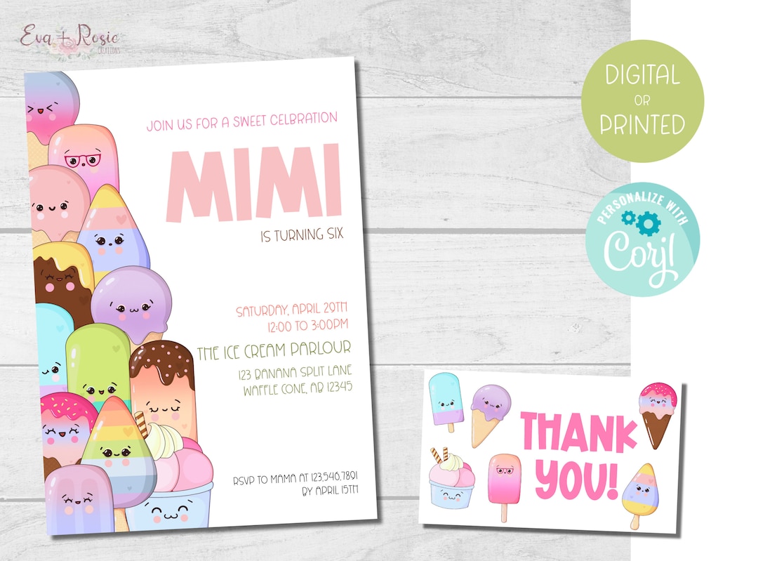 Ice Cream Birthday Invitation Template | Summer Party | Instant Digital ...