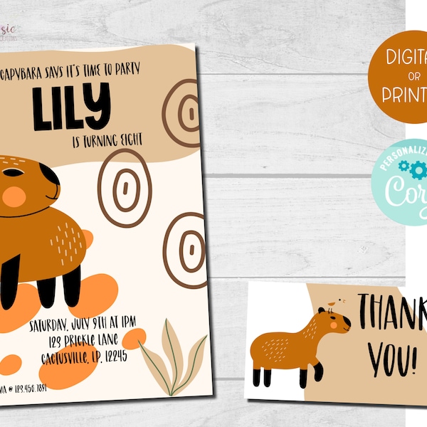 Capybara Birthday Invitations - Etsy
