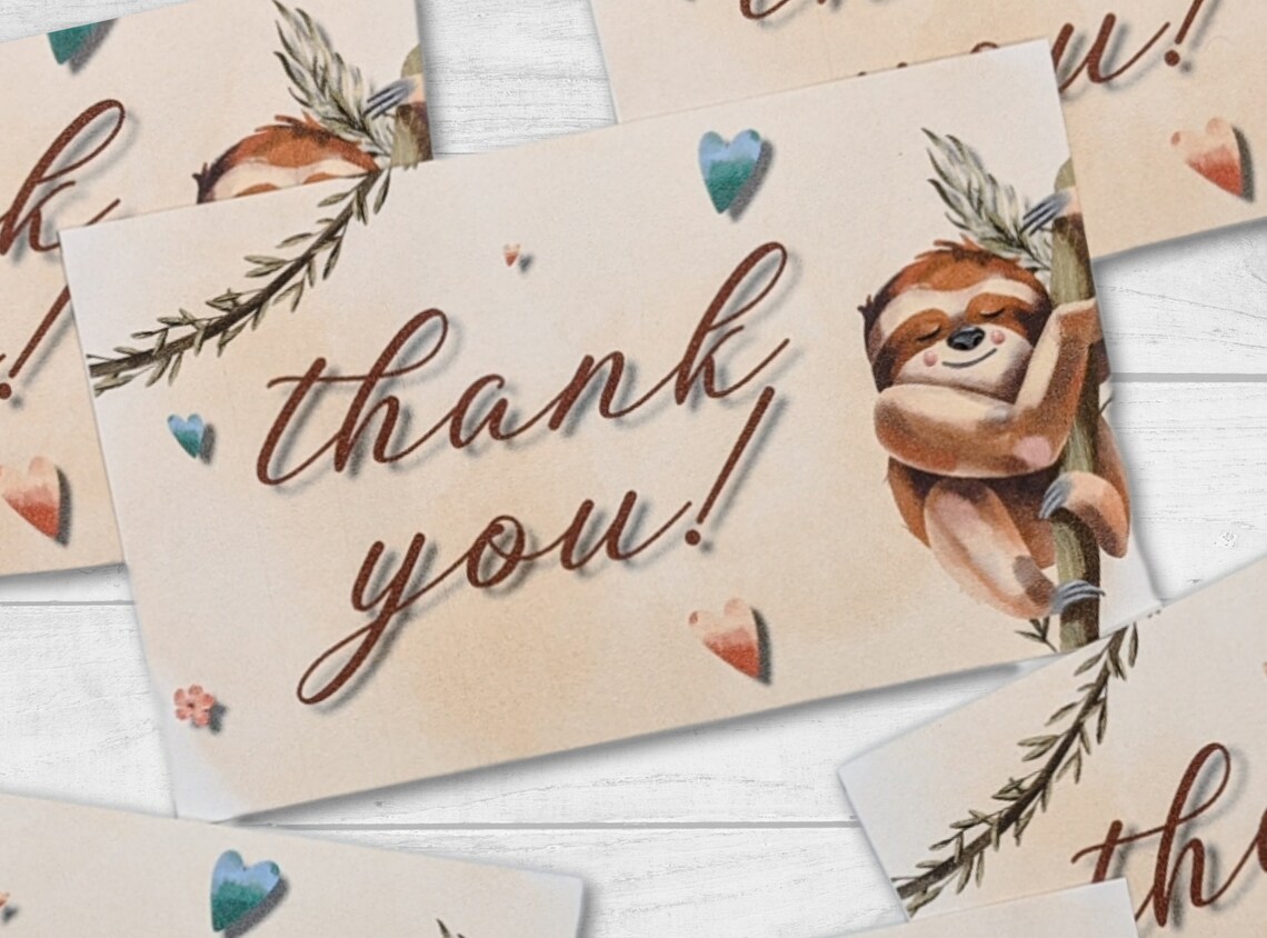 PRINTABLE Sloth Thank You Cards DIGITAL FILE | Etsy