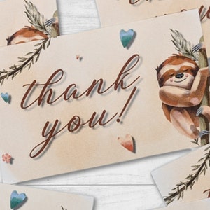 PRINTABLE Sloth Thank You Cards, DIGITAL FILE - Etsy