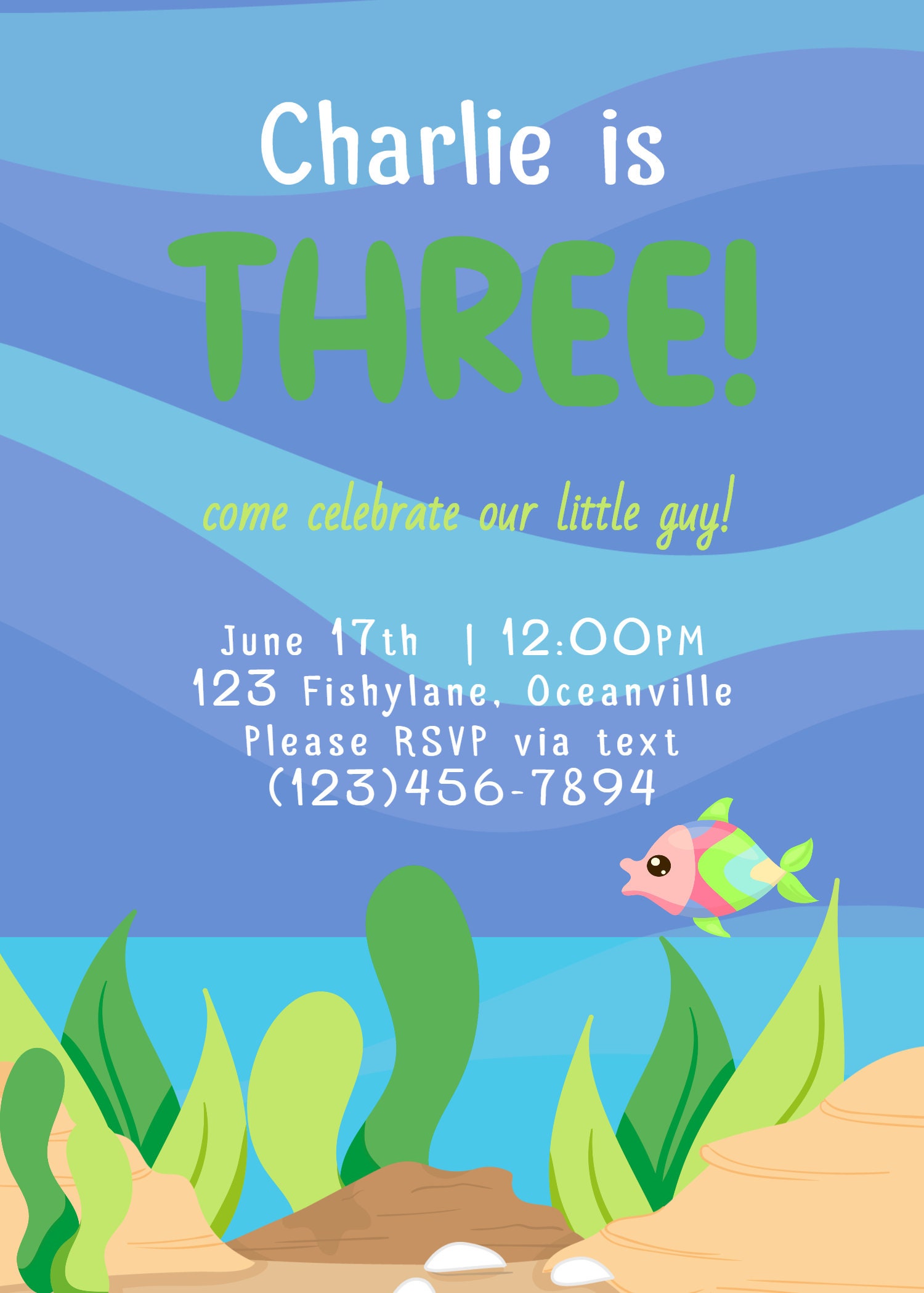PRINTABLE Fish, Fishy, Ocean Birthday Invitation - DIGITAL FILE - Etsy ...