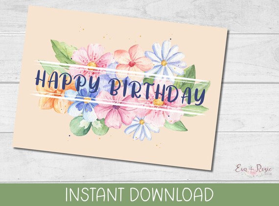 Birthday Card Flower Card Printable Birthday Card Instand - Etsy