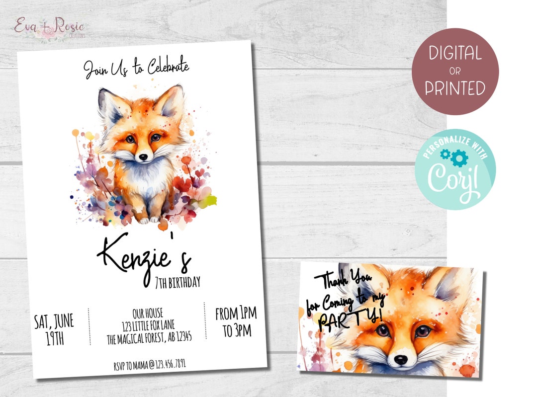 Fox Birthday Invitation Template | Fox Party | Instant Digital or ...