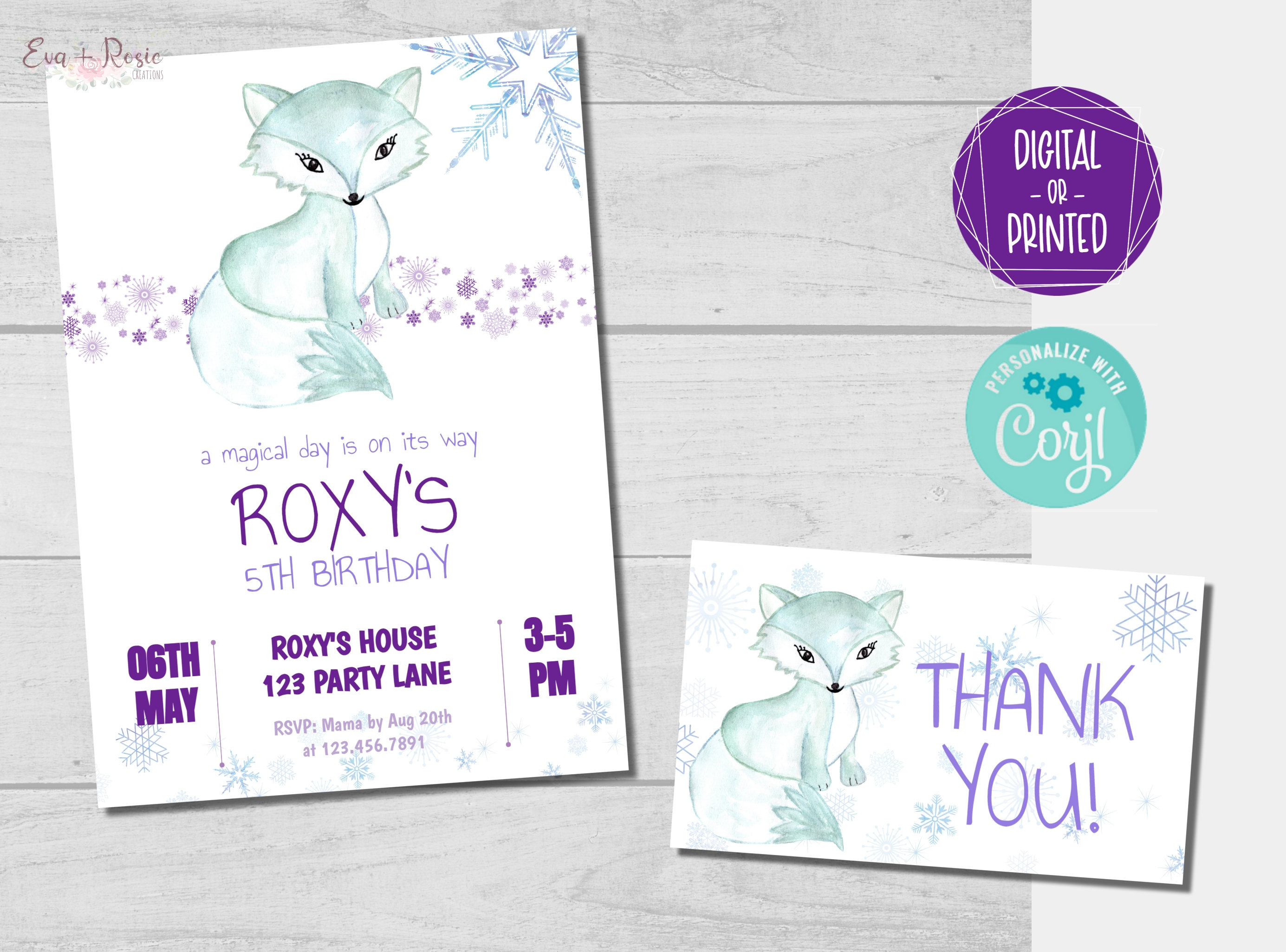 Arctic Fox Birthday Invitation Template | Fox Party | Instant Digital ...
