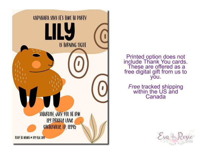 Capybara Birthday Invitation Template | Animal Party | Instant Digital ...