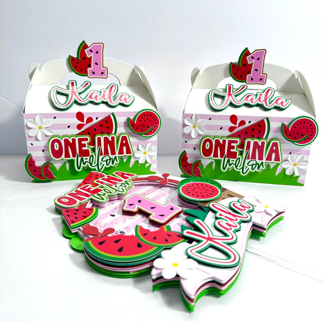 One in a Melon 3D Favor Boxes, Watermelon Party Treat Boxes, Watermelon ...