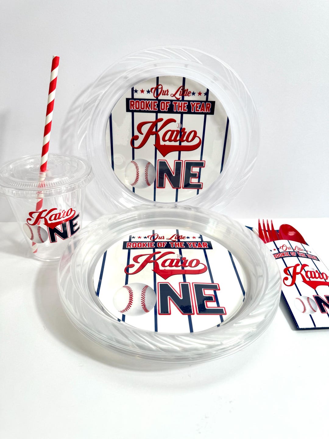 Baseball Theme Disposable Dinner Plate, Cup With Straw, Utensil Set ...