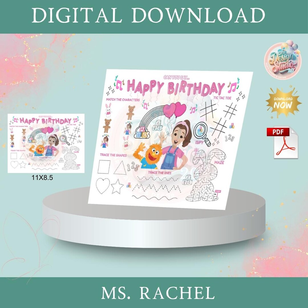 Ms Rachel Activity Sheet, Digital Download, Ms. Rachel Birthday ...