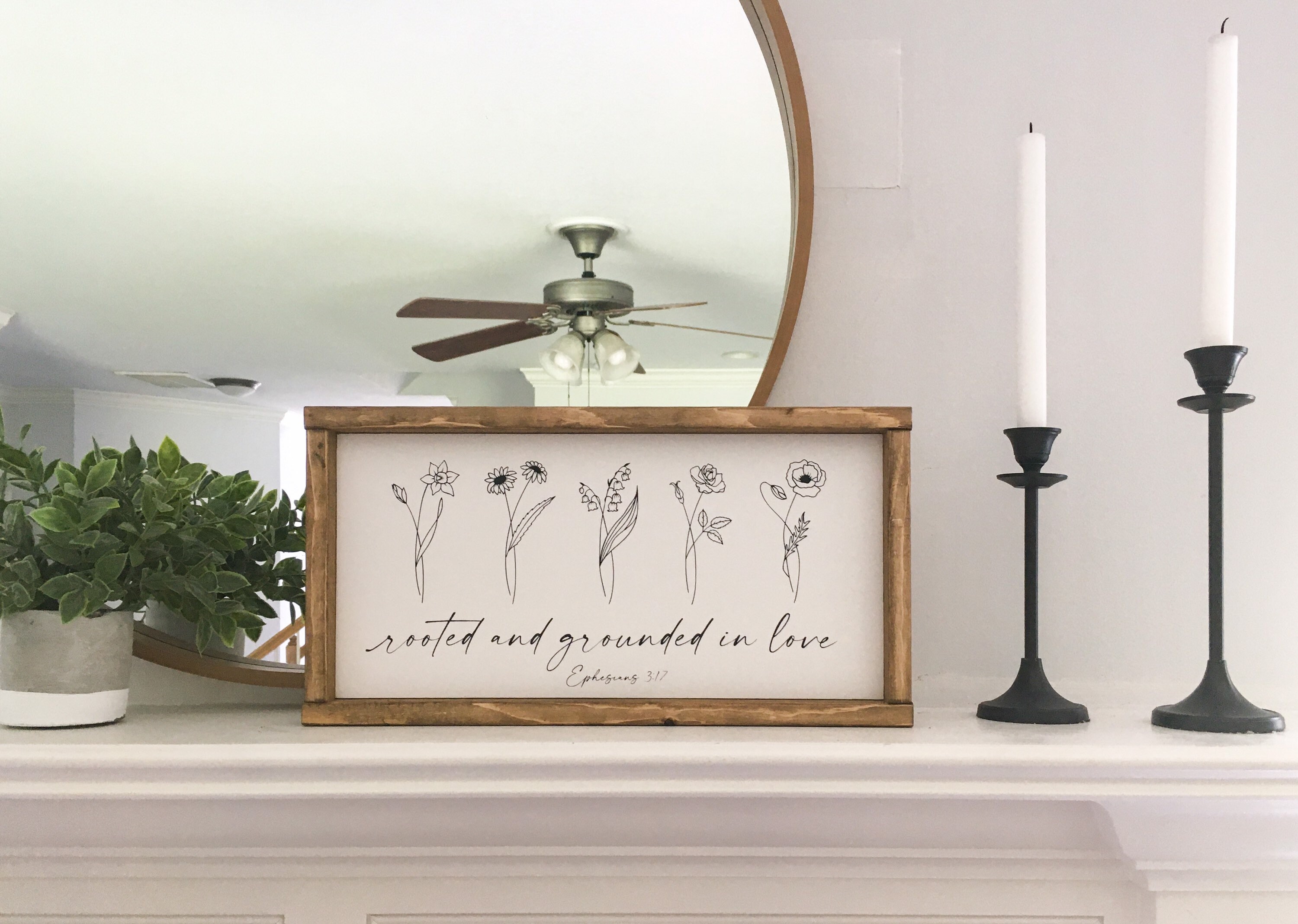 Rooted and Grounded in Love Birth Flower Framed Wood Sign - Etsy